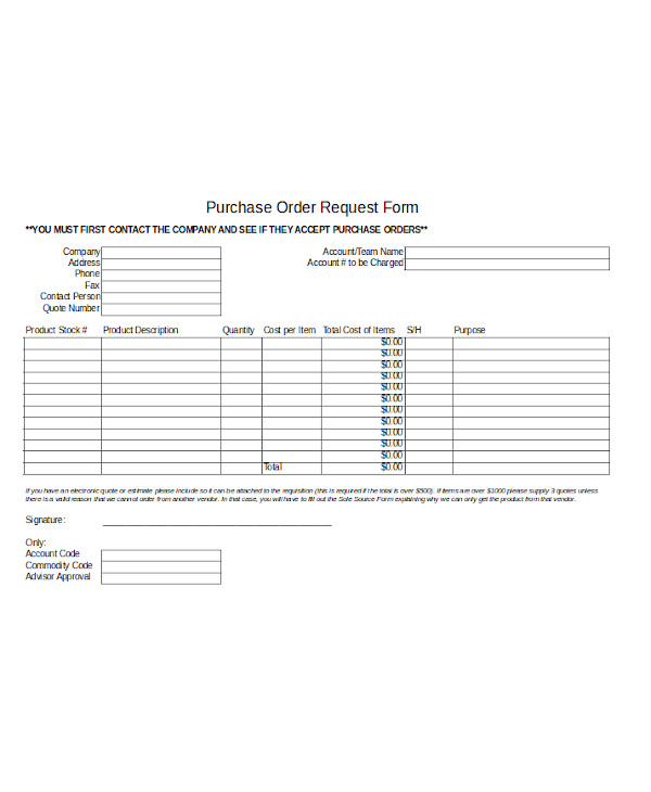 FREE 17+ Purchase Order Request Form Samples, PDF, MS Word, Google Docs ...