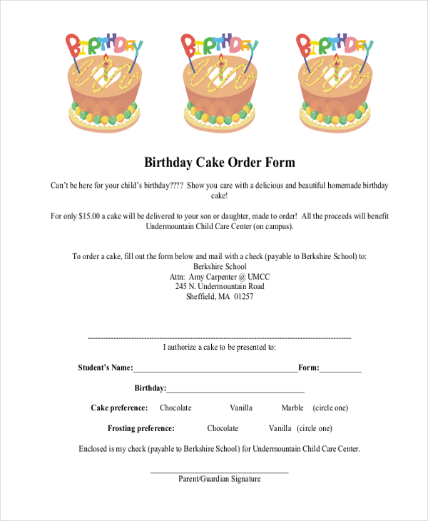 FREE 14+ Cake Order Form Samples, PDF, MS Word, Google Docs, Excel