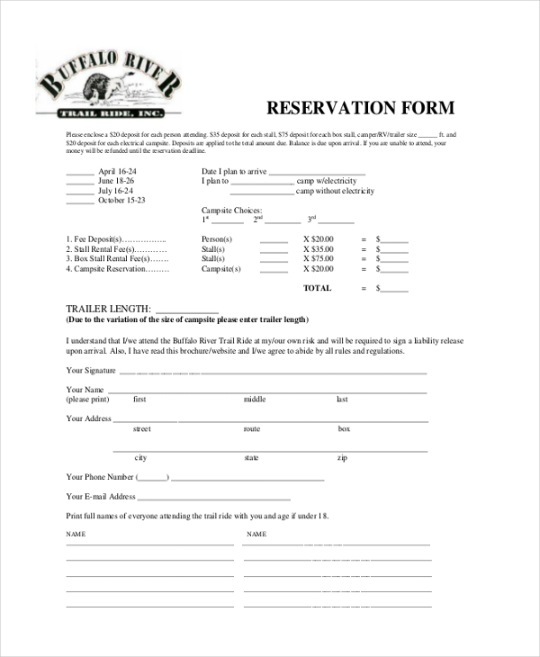 FREE 25+ Reservation Form PDF, MS Word, Google Docs, Excel