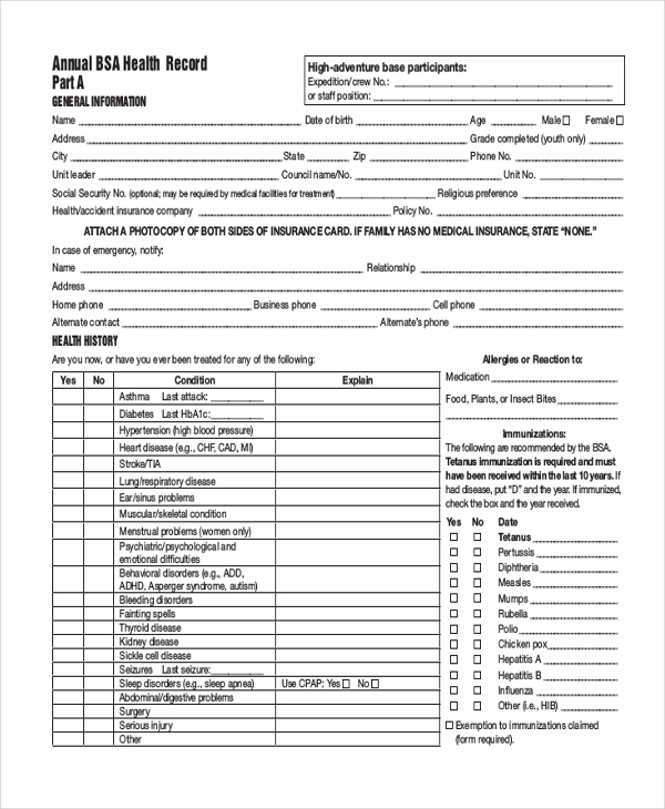 FREE 8+ Sample BSA Health Forms in PDF | Word