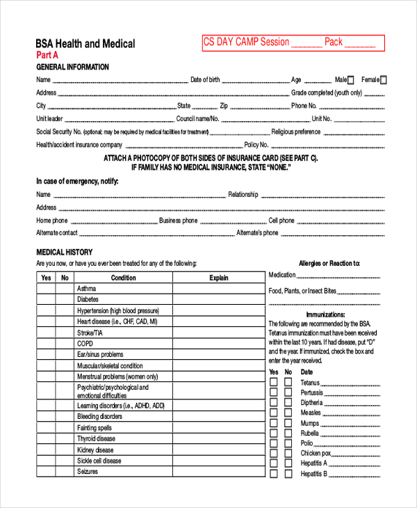 FREE 8+ Sample BSA Health Forms in PDF | Word