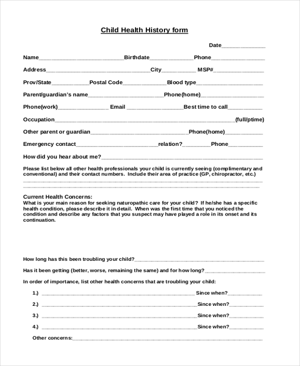 FREE 12+ Sample Health History Forms in PDF | Excel | Word