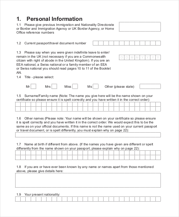 FREE 9+ Sample Citizenship Application Forms in MS Word | PDF | Excel