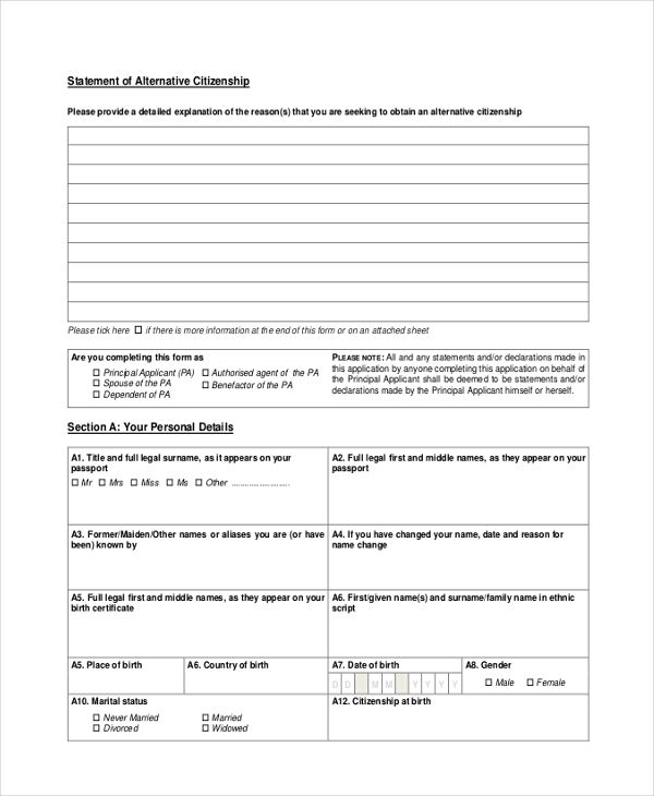 FREE 9+ Sample Citizenship Application Forms in MS Word | PDF | Excel