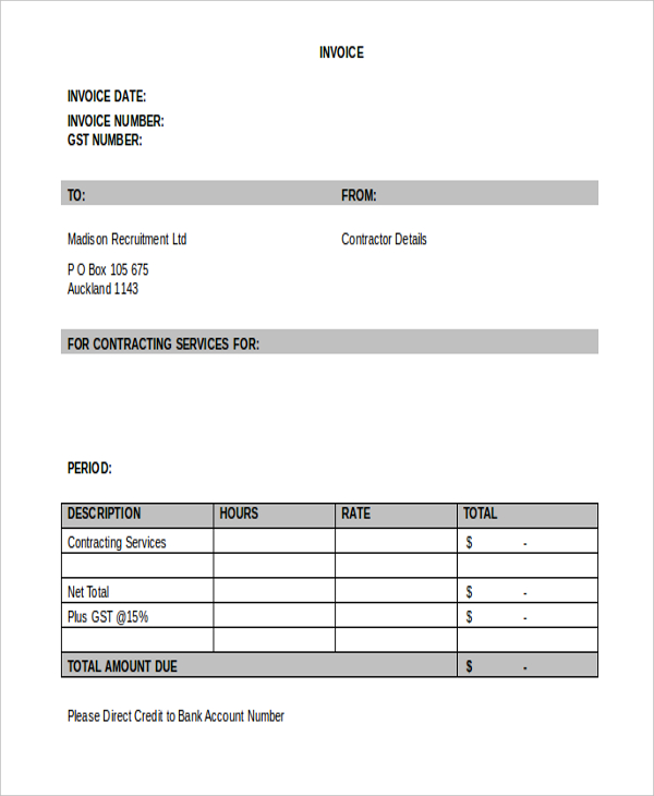 FREE 10+ Sample Contractor Invoice Forms in MS Word | PDF | Excel