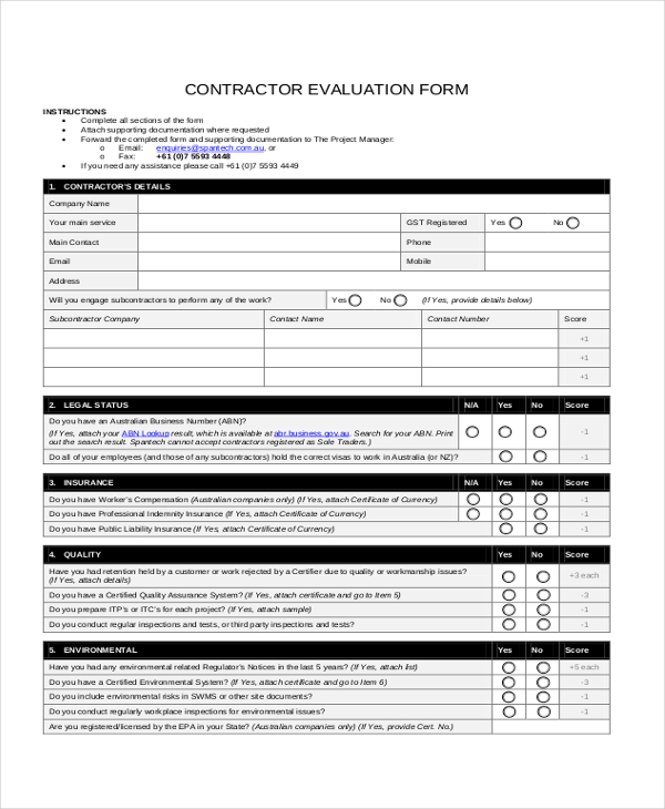 FREE 21+ Sample Contractor Forms in PDF | MS Word | Excel