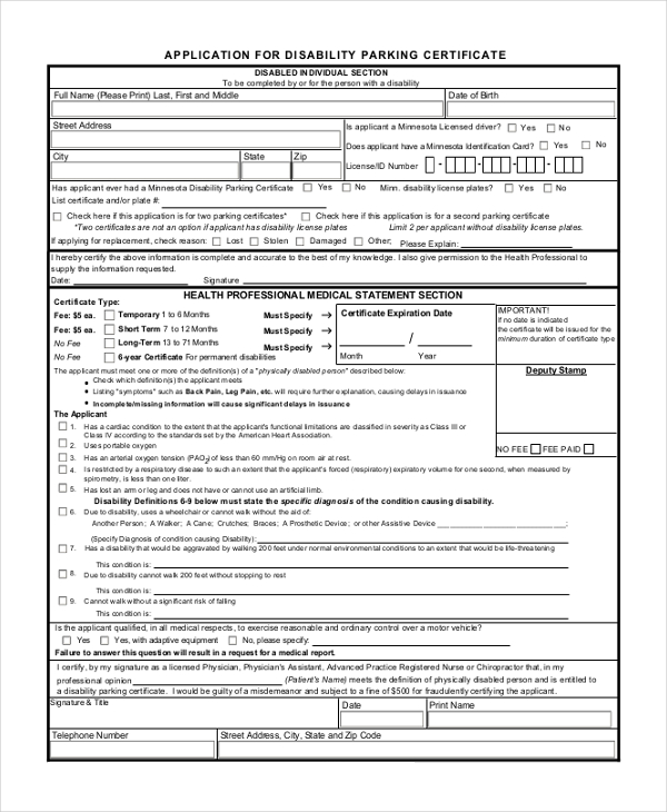 FREE 9+ Sample Disability Parking Forms in PDF | Word