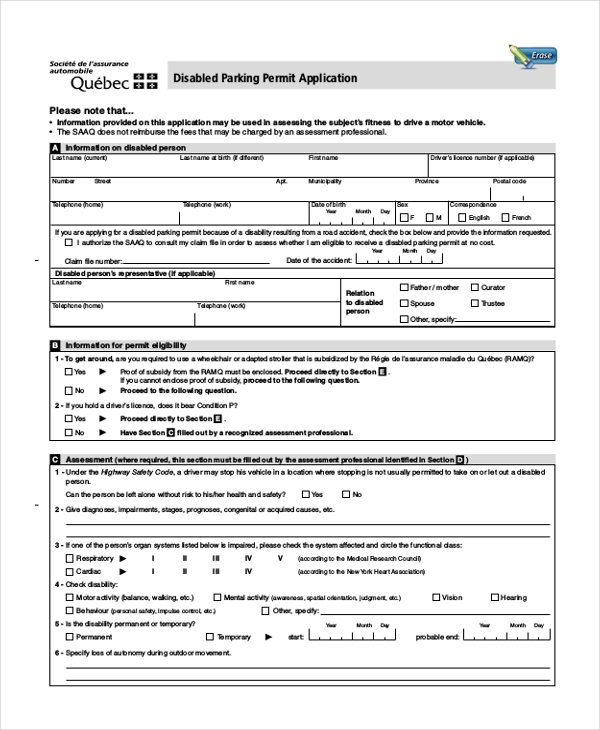 FREE 9+ Sample Disability Parking Forms in PDF | Word