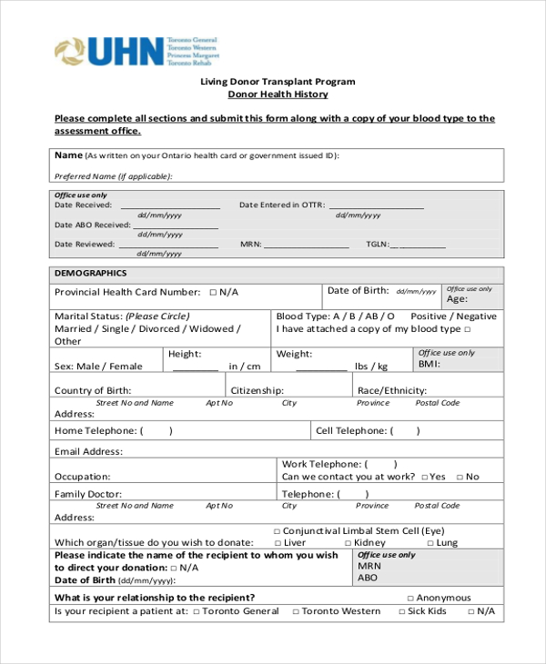 FREE 12+ Sample Health History Forms in PDF | Excel | Word