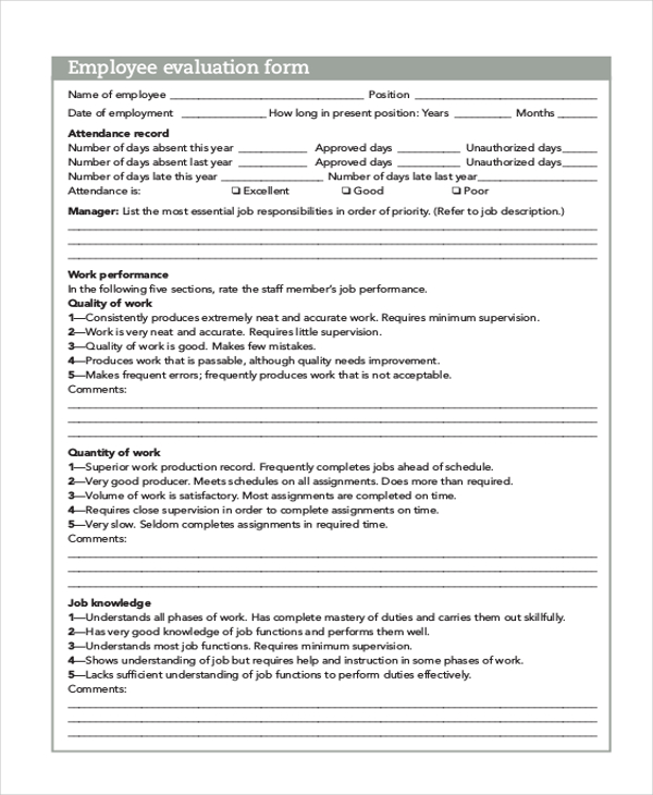 FREE 31+ Evaluation Form Samples, PDF, MS Word, Google Docs