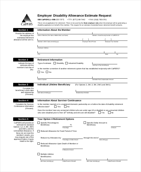 FREE 7+ Sample Disability Allowance Application Forms in PDF