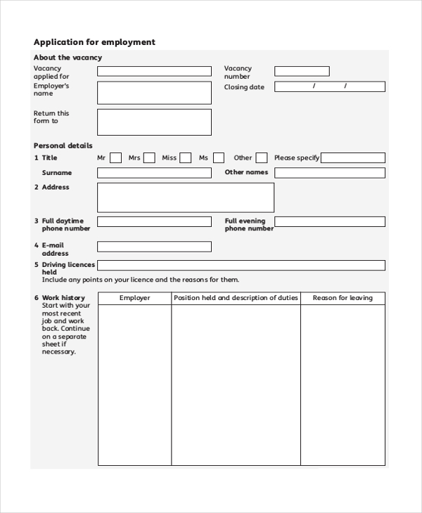 FREE 12+ Sample Application For Employment Forms in PDF | Excel | MS Word