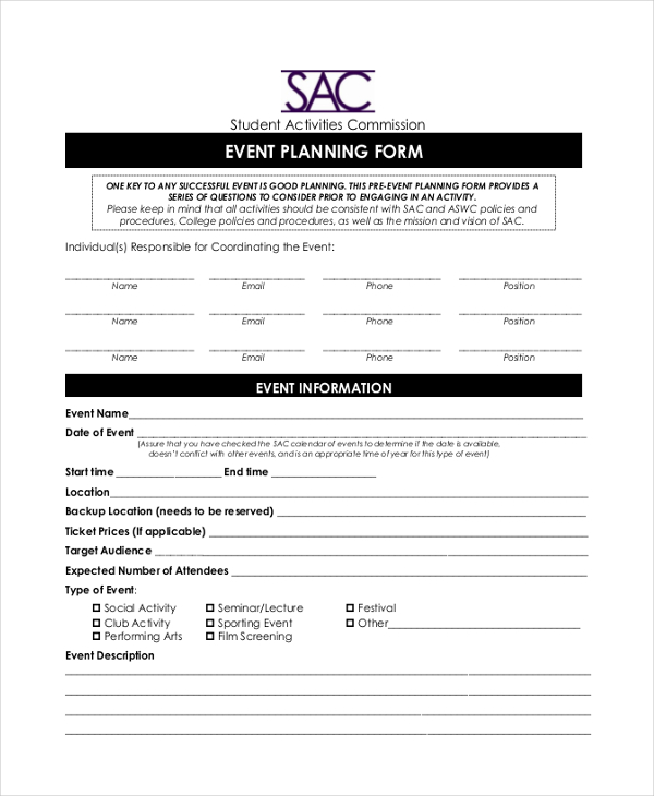 FREE 13+ Event Planner Form Samples, PDF, MS Word, Google Docs, Excel