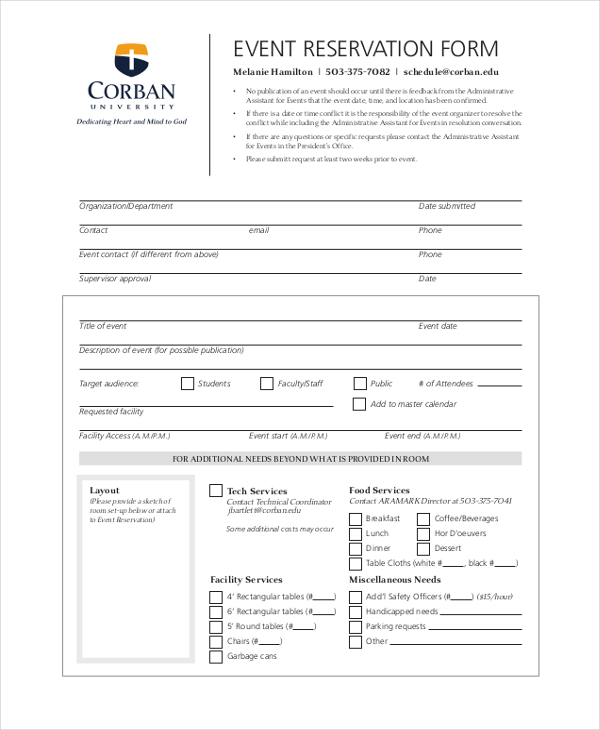 FREE 25+ Reservation Form PDF, MS Word, Google Docs, Excel