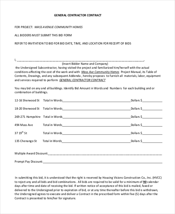 FREE 8+ Sample Contractor Contract Forms in PDF | MS Word