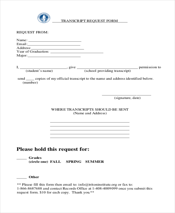 FREE 10 Transcript Request Form Samples In PDF MS Word Excel