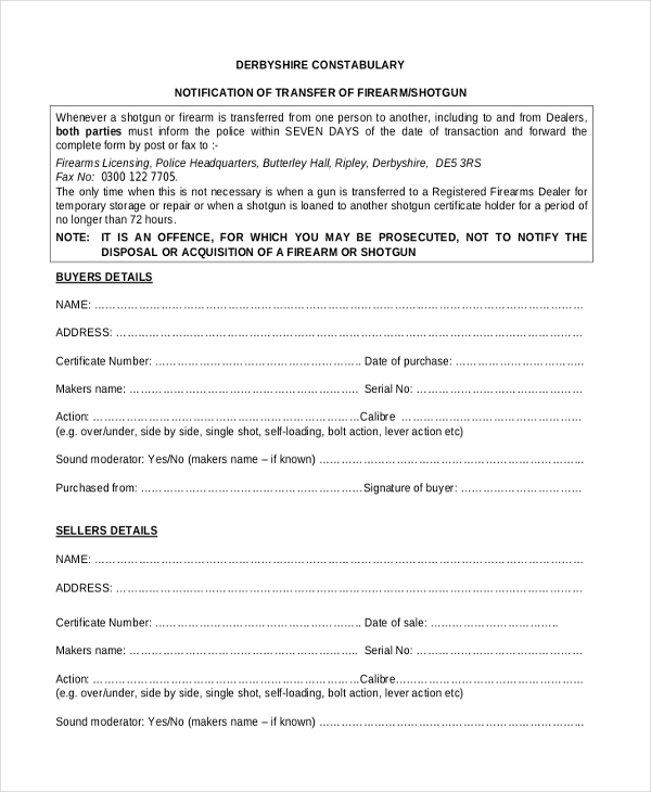 FREE 9+ Sample Gun Transfer Forms in PDF | Word