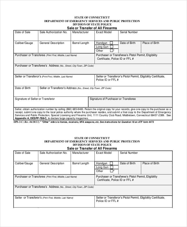 FREE 9+ Sample Gun Transfer Forms in PDF | Word