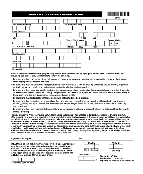 FREE 11+ Sample Health Screening Forms in PDF | MS Word | Excel