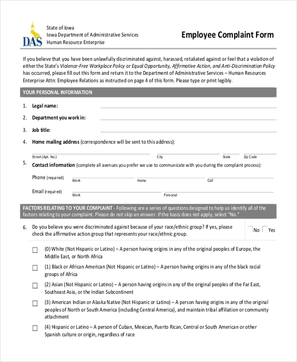 FREE 10+ Sample HR Complaint Forms in MS Word | PDF