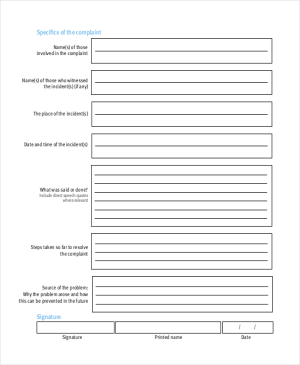 FREE 10+ Sample HR Complaint Forms in MS Word | PDF