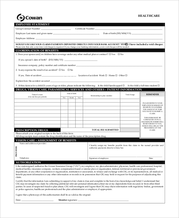 FREE 13+ Health Insurance Form Samples, PDF, MS Word, Google Docs