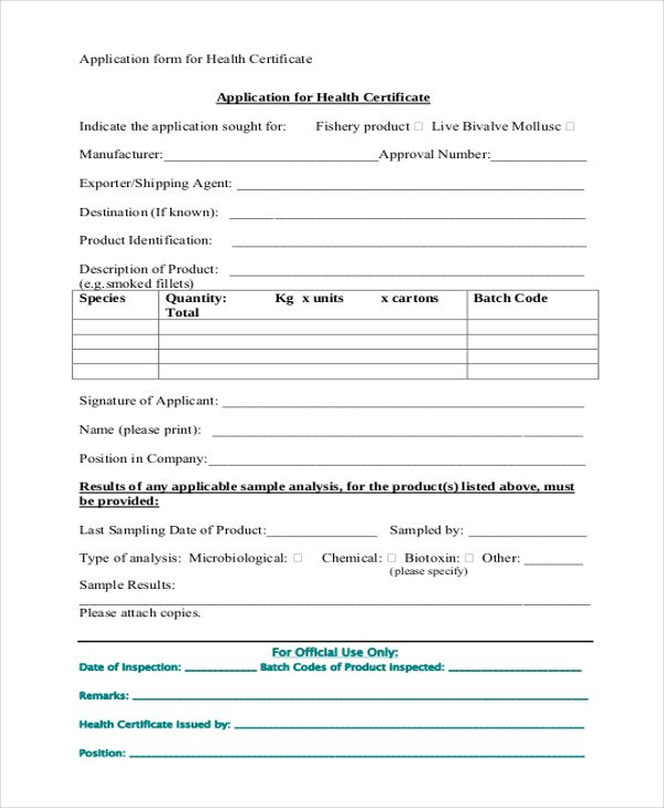 FREE 13+ Health Certificate Form Samples, PDF, MS Word, Google Docs, Excel