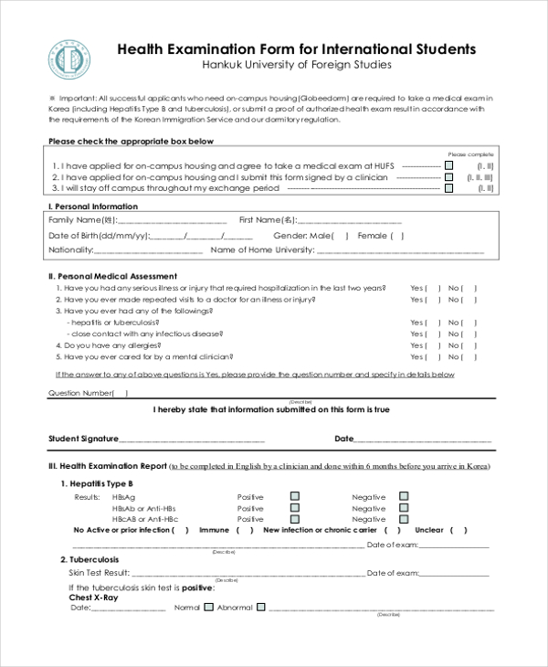 FREE 10+ Sample Health Examination Forms in PDF | MS Word