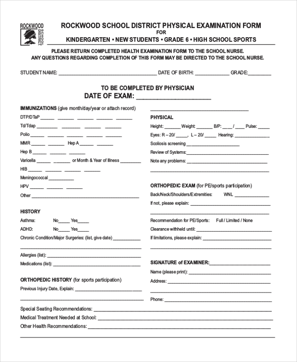 FREE 10+ Sample Health Examination Forms in PDF | MS Word
