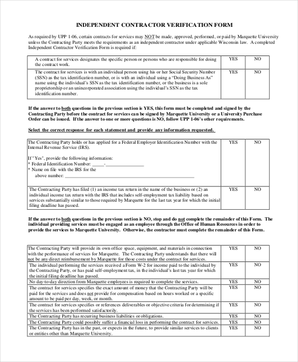 FREE 9+ Sample Independent Contractor Forms in MS Word | PDF | Excel