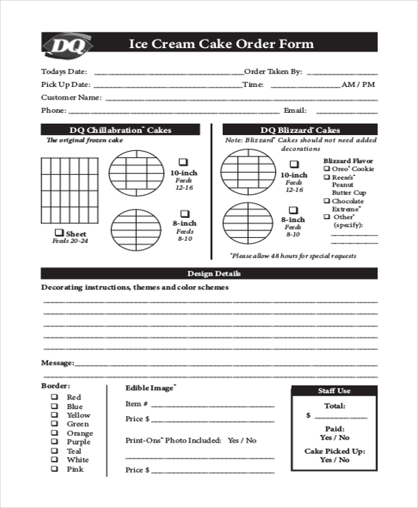 FREE 14+ Cake Order Form Samples, PDF, MS Word, Google Docs, Excel