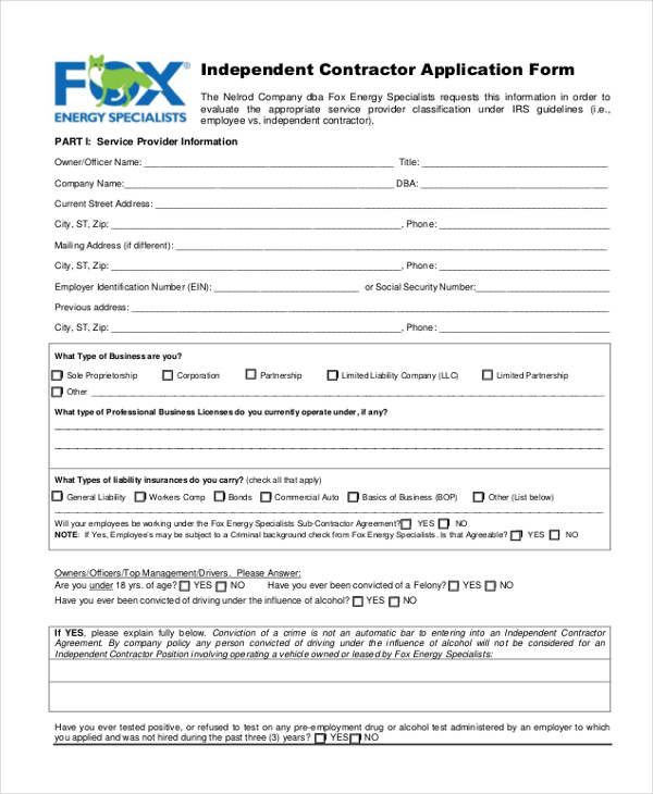 FREE 9+ Sample Independent Contractor Forms in MS Word | PDF | Excel