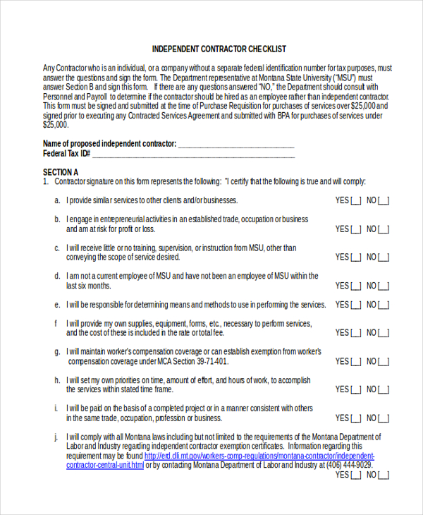 FREE 9+ Sample Independent Contractor Forms in MS Word | PDF | Excel