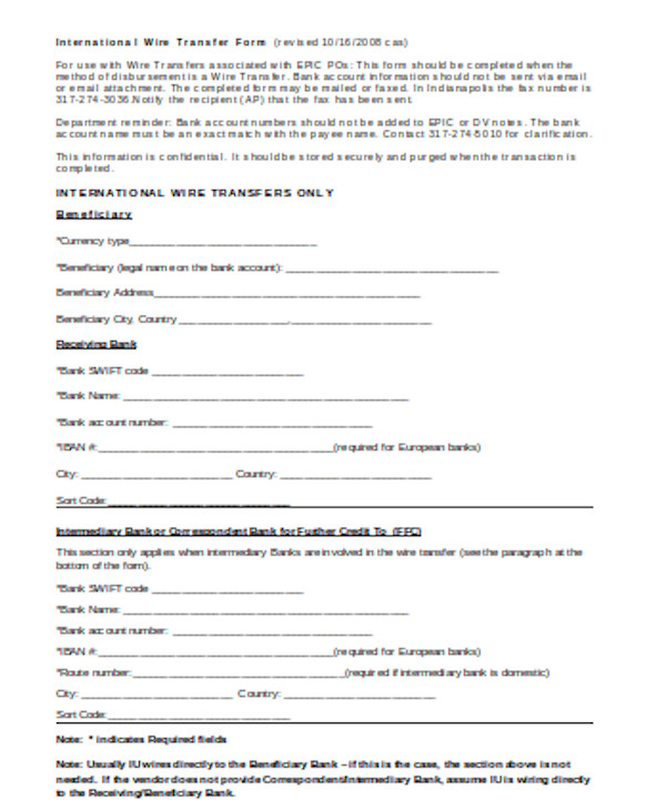 FREE 15+ Wire Transfer Form Samples, PDF, MS Word, Google Docs, Excel