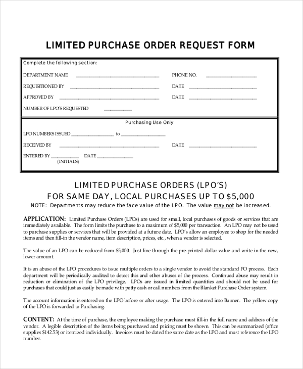 FREE 17+ Purchase Order Request Form Samples, PDF, MS Word, Google Docs ...