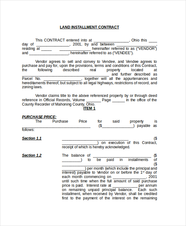 FREE 12+ Land Contract Form Samples, PDF, MS Word, Google Docs