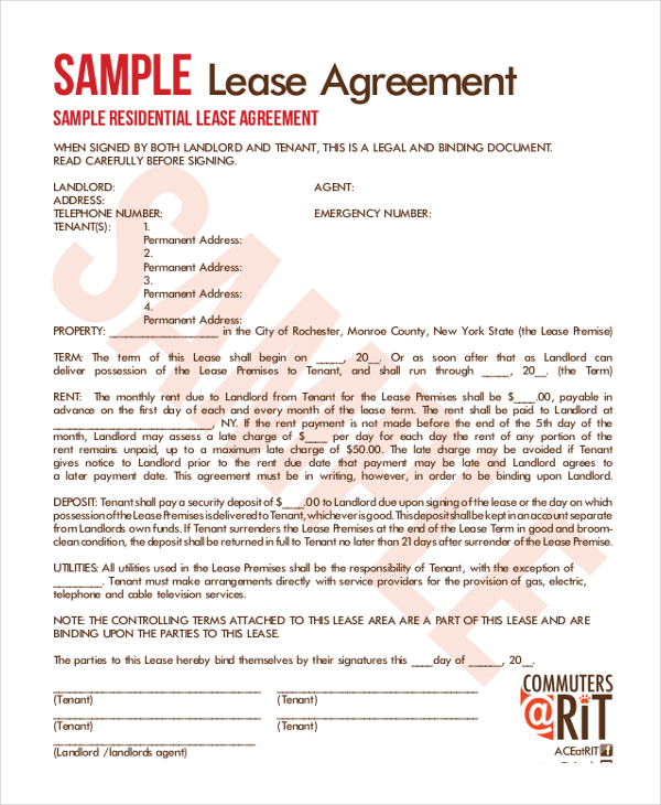 FREE 17 Sample Lease Agreement Forms In PDF MS Word
