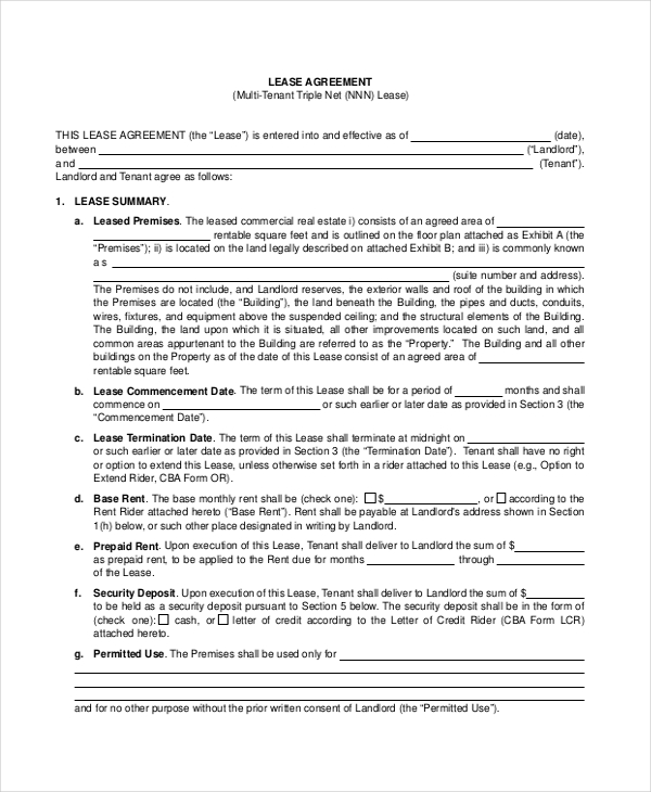 FREE 7+ Sample Triple Net Lease Forms in PDF | MS Word