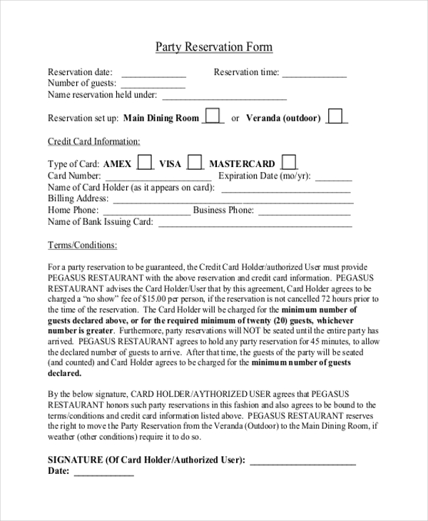 FREE 25+ Reservation Form PDF, MS Word, Google Docs, Excel