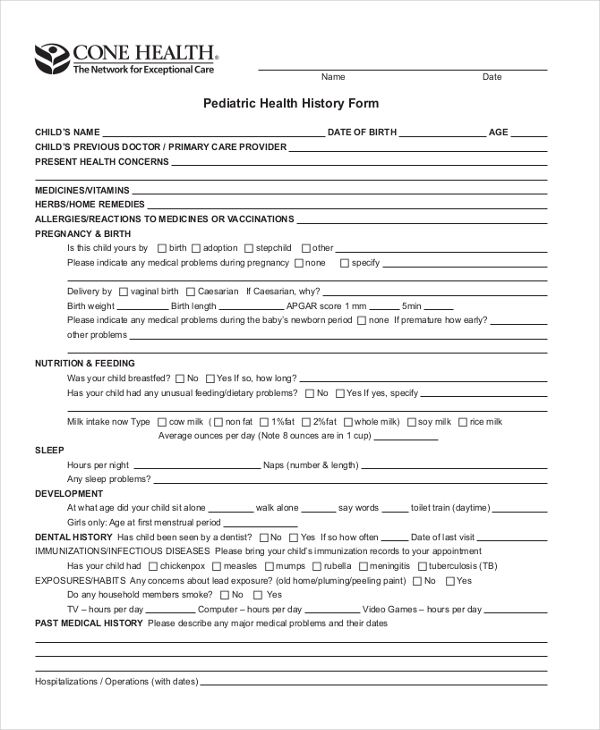 FREE 12+ Sample Health History Forms in PDF | Excel | Word