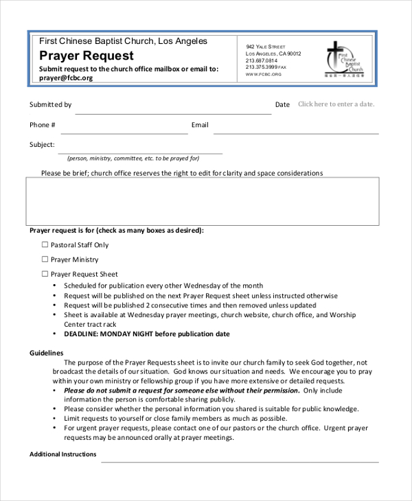 FREE 14+ Prayer Request Form Samples, PDF, MS Word, Google Docs