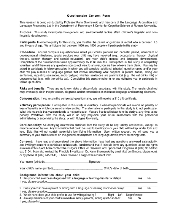 FREE 30+ Questionnaire Form Samples, PDF, MS Word, Google Docs, Excel