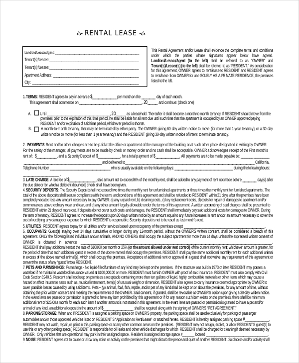 FREE 23+ Sample Lease Forms in PDF | Excel | Word