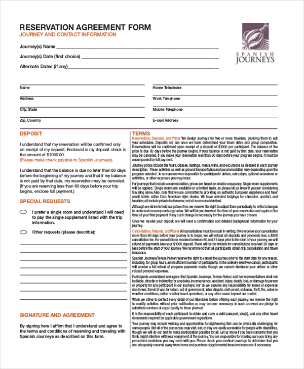 FREE 25+ Reservation Form PDF, MS Word, Google Docs, Excel