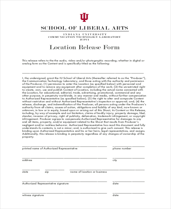 FREE 11+ Sample Location Release Forms in PDF | Word