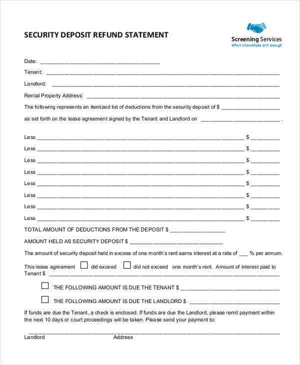 FREE 12+ Security Deposit Refund Form Samples, PDF, MS Word, Google Docs