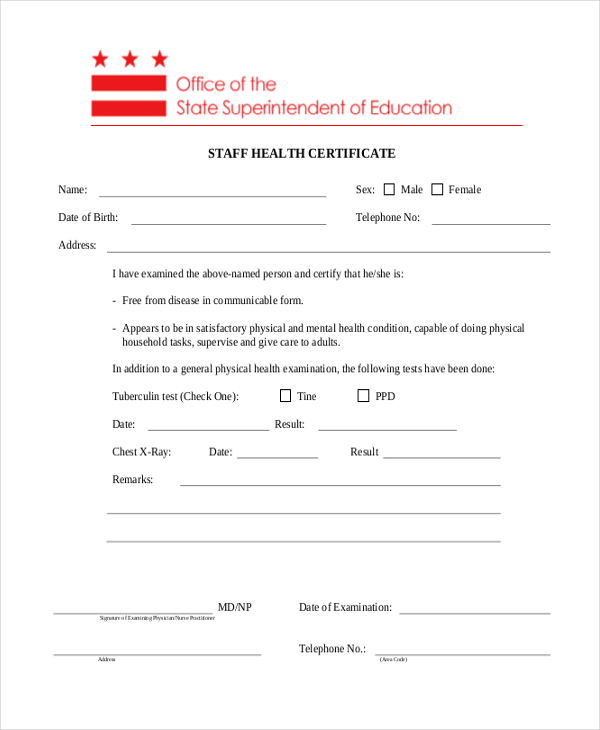 FREE 13+ Health Certificate Form Samples, PDF, MS Word, Google Docs, Excel