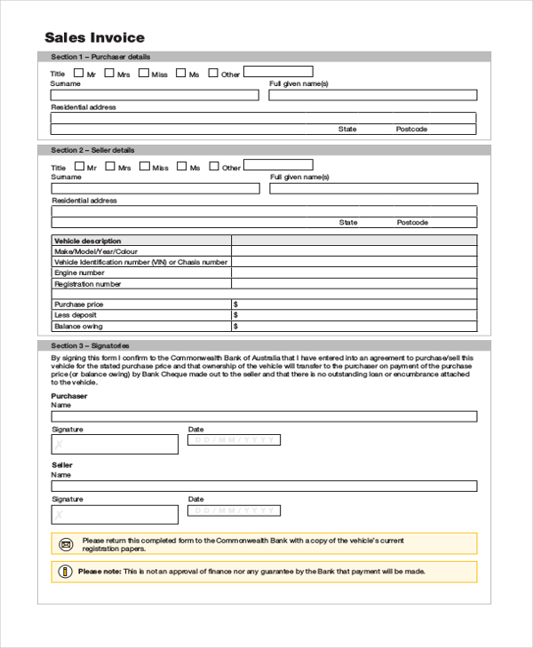FREE 9+ Sample Sales Invoice Form in MS Word | PDF | Excel