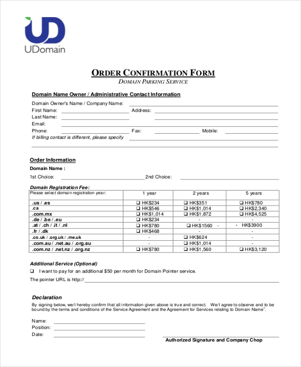 FREE 14+ Order Confirmation Form Samples, PDF, MS Word, Google Docs, Excel