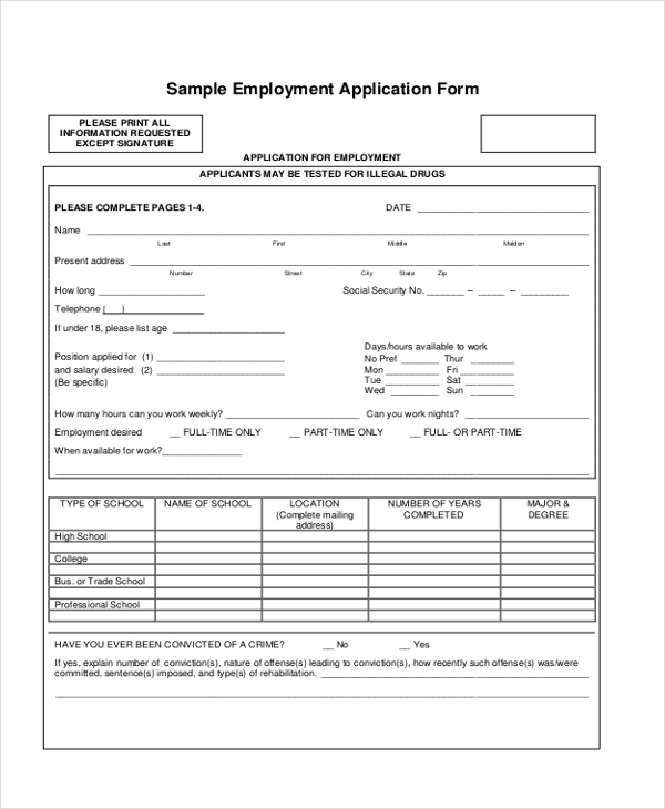 FREE 12+ Sample Application For Employment Forms in PDF | Excel | MS Word